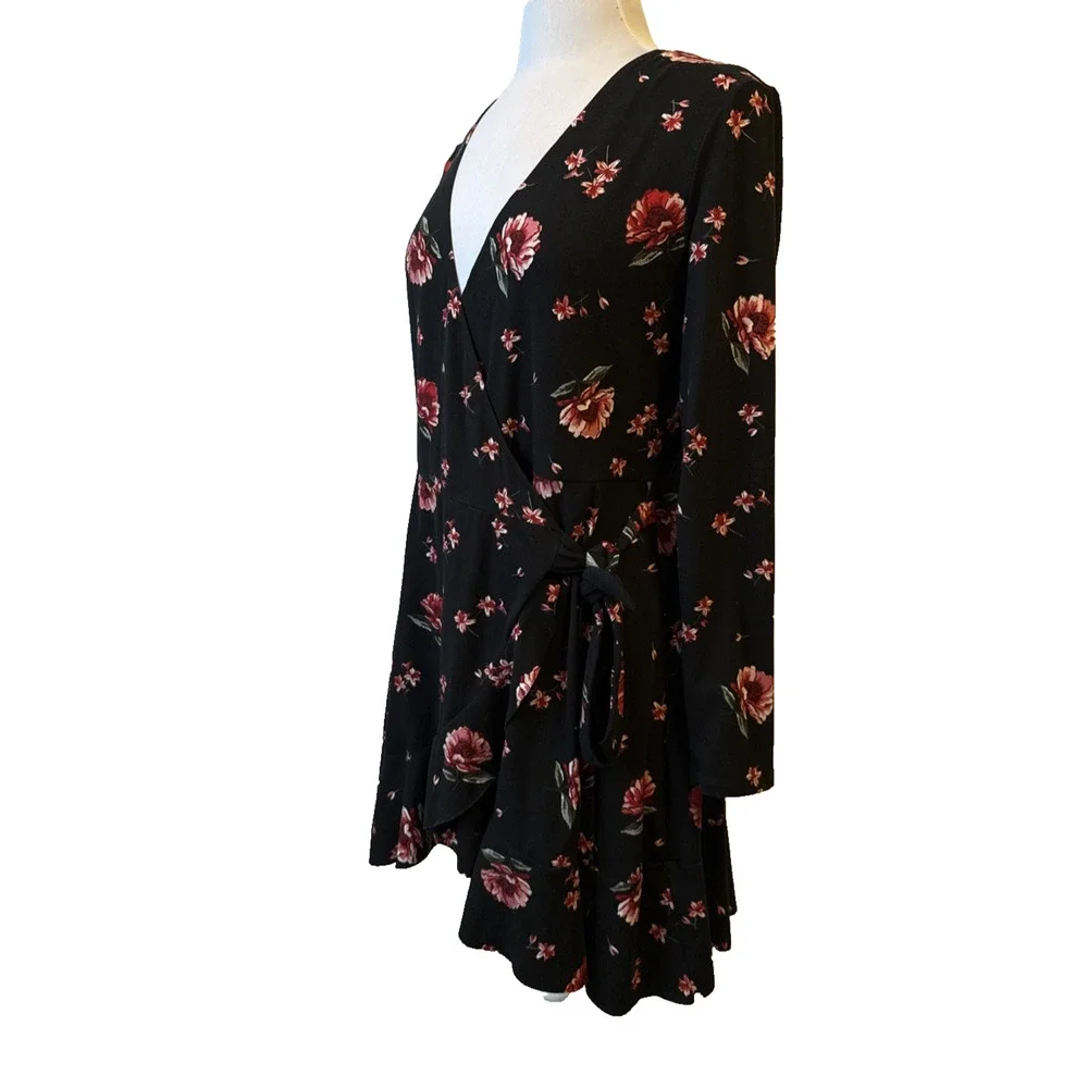 H&M | Dresses | Hm Divided Womens Whimsigoth Floral Wrap Ruffle Mini ...